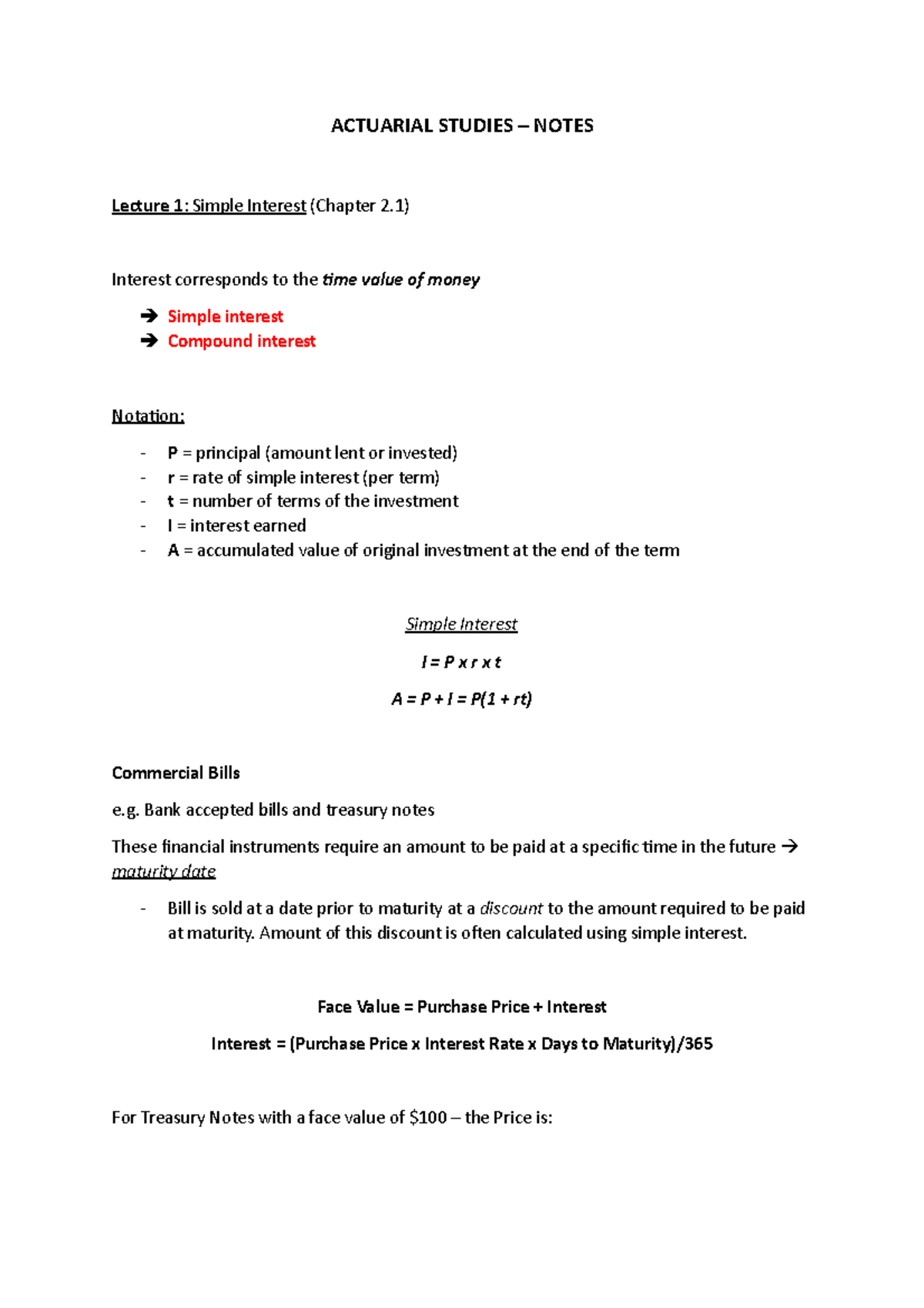 Actuarial Studies Notes - ACTL10001 - Unimelb - Studocu