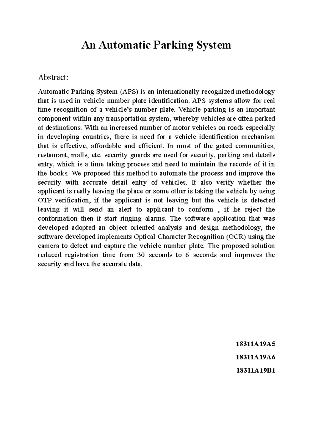 APS Abstract - automatic parking system - An Automatic Parking System ...