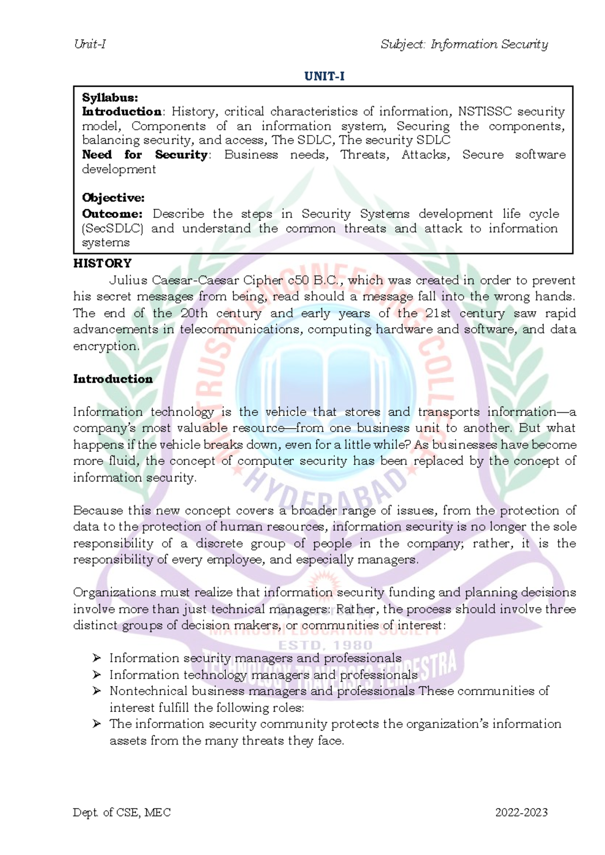 Unit 1 Notes Distributed Systems Unit I History Julius Caesar