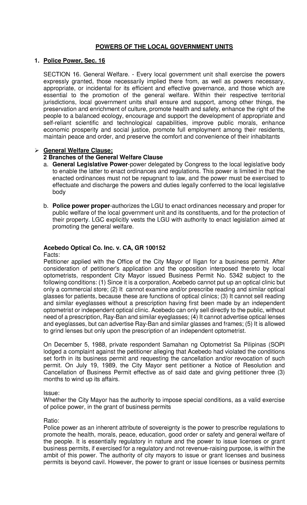 Locgov-exam-coverage - POWERS OF THE LOCAL GOVERNMENT UNITS Police ...