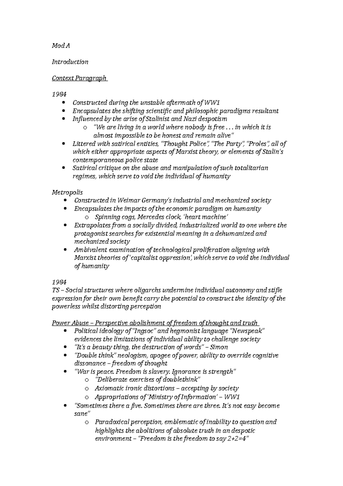 Paper 2 English Advanced - Mod A Introduction Context Paragraph 1984 ...