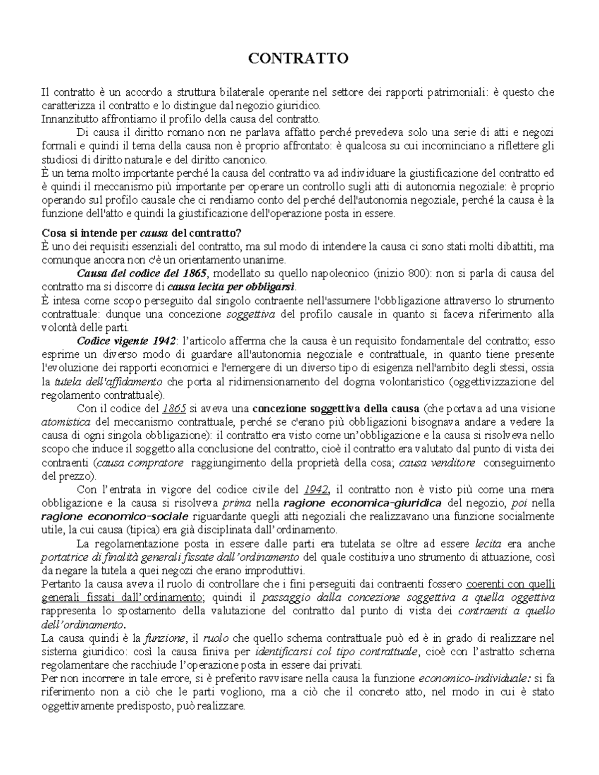 Il Contratto - La Causa - CONTRATTO Il contratto è un accordo a ...