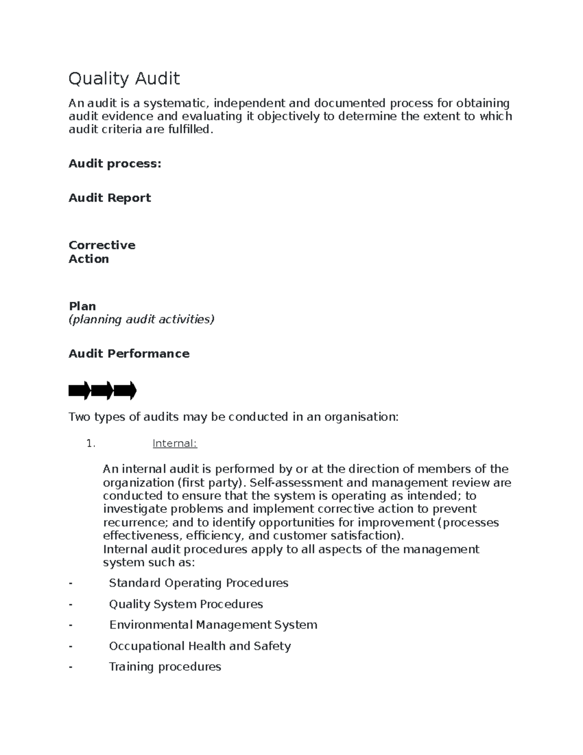 Roles and Strategies of a Business Audit - Quality Audit An audit is a ...