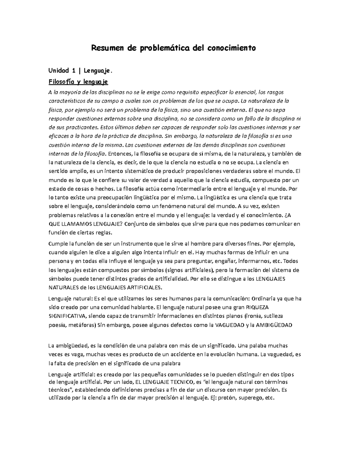 EL Resumen DE Problematica - Resumen de problemática del conocimiento ...