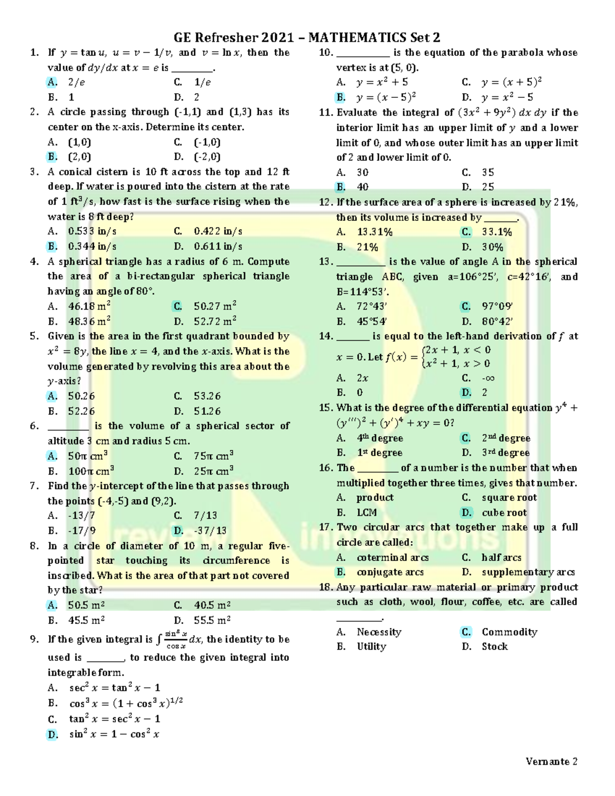 Calculus 1 Test - Integral Calculus - USeP - Studocu