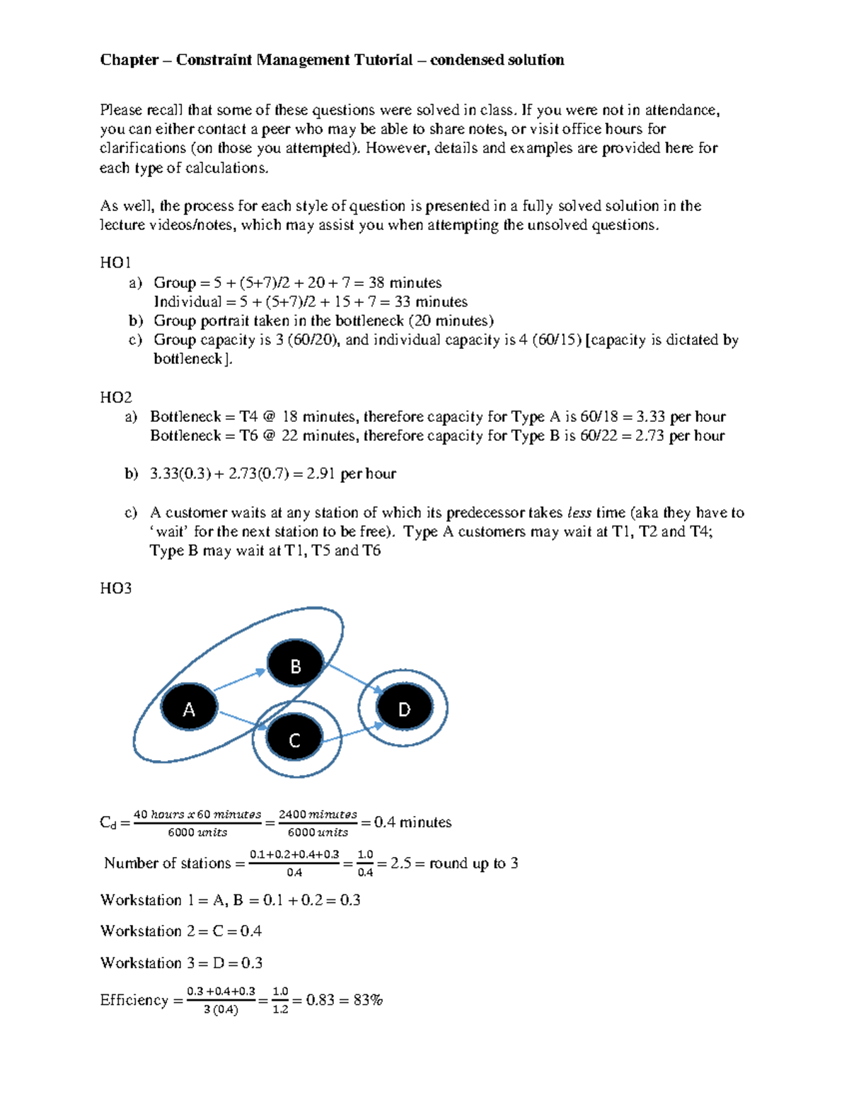 Tutorial HO - Capacity & Constraint - solution - Please recall that some of these questions were ...