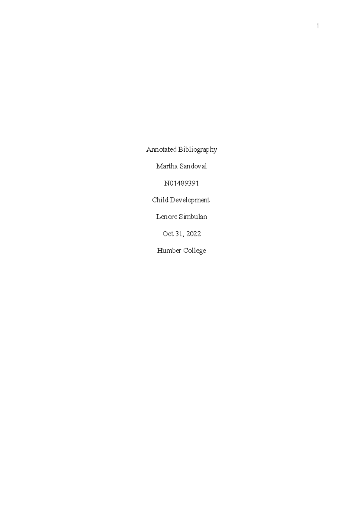 Annotated Bibliography - Annotated Bibliography Martha Sandoval N Child ...