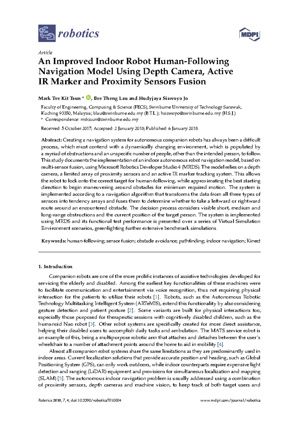 An Improved Indoor Robot Human-Following Navigation Model Using Depth Camera, Active IR Marker ...