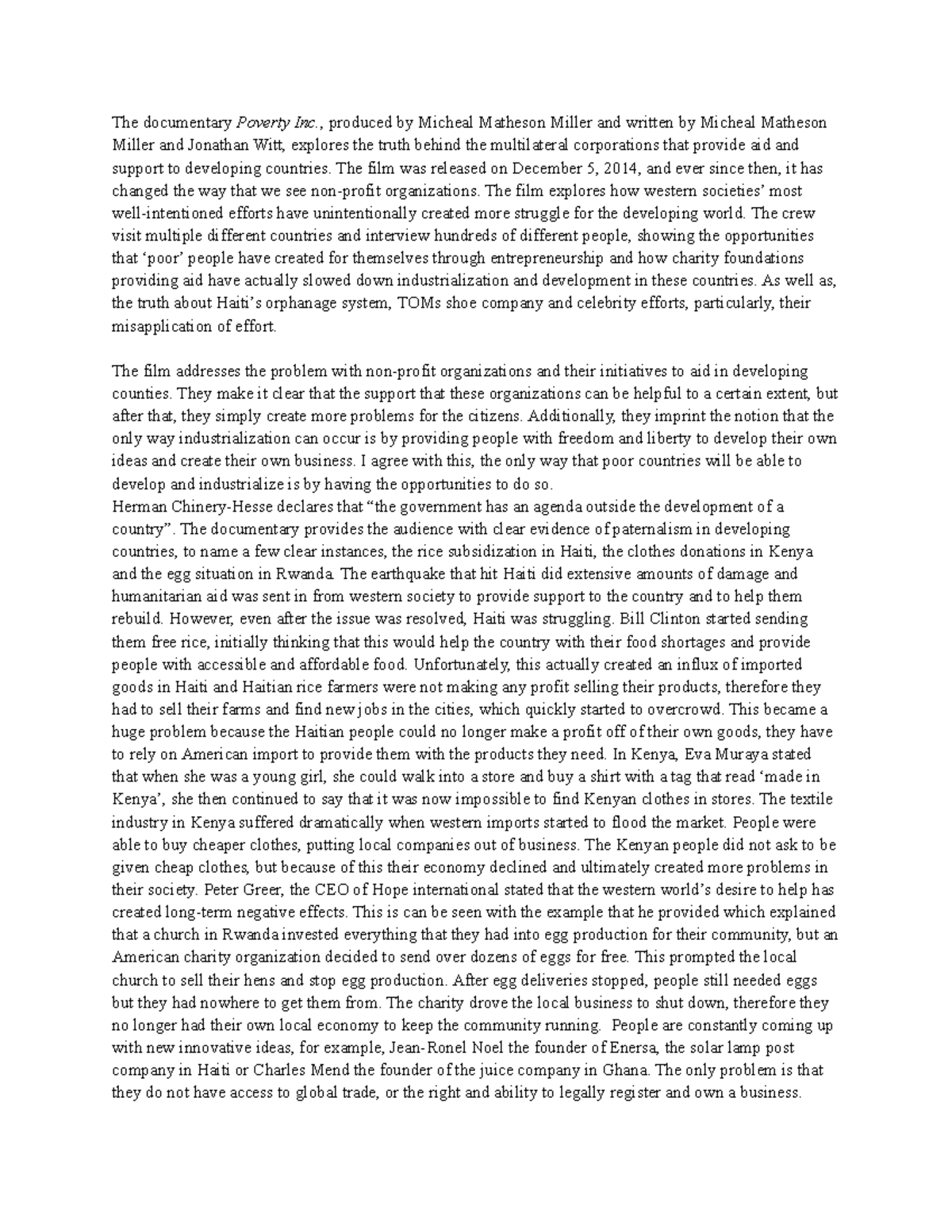 Poverty Inc-Reaction paper Rough - The documentary Poverty Inc ...