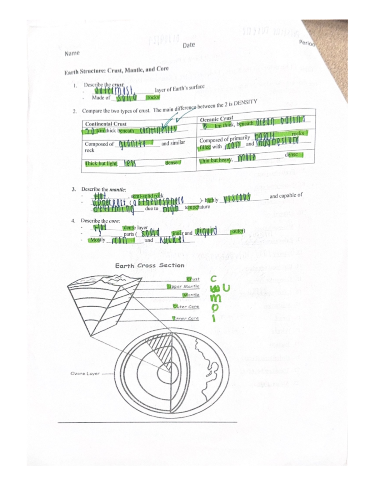 Earth Structure Crust, Mantle, and Core - Studocu