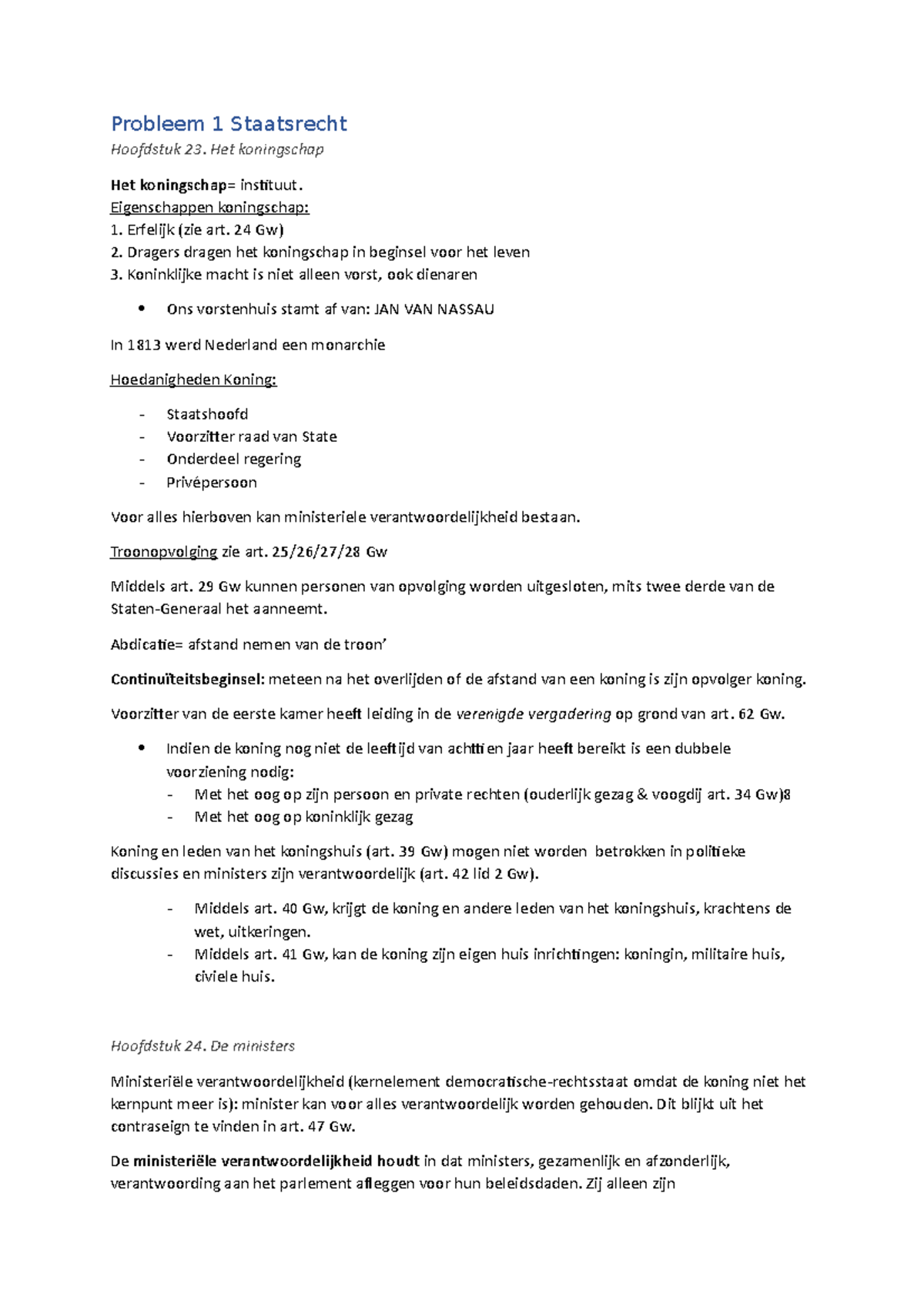 Probleem 1^J Staatsrecht - Probleem 1 Staatsrecht Hoofdstuk 23. Het koningschap Het koningschap ...