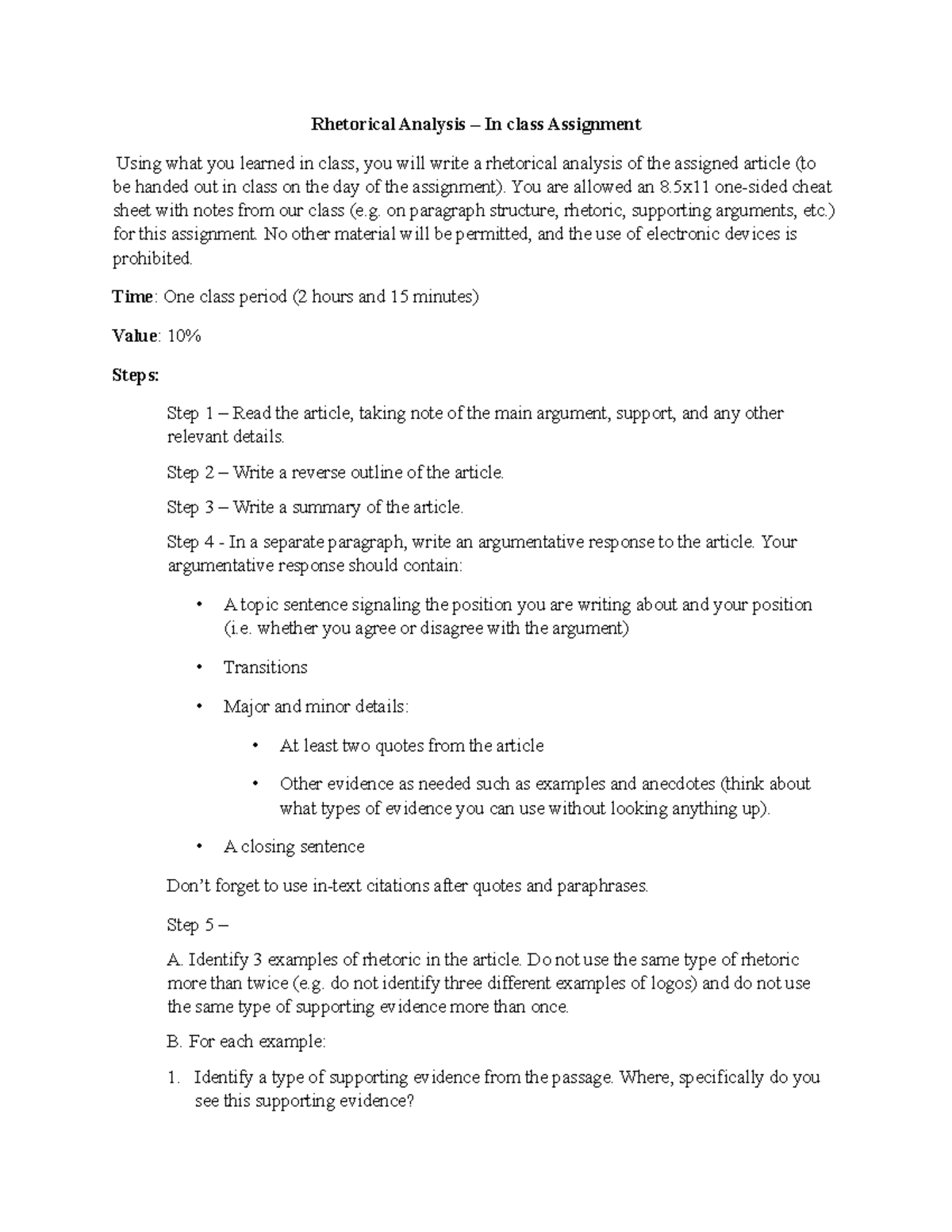 Rhetorical Analysis updated - Rhetorical Analysis – In class Assignment ...