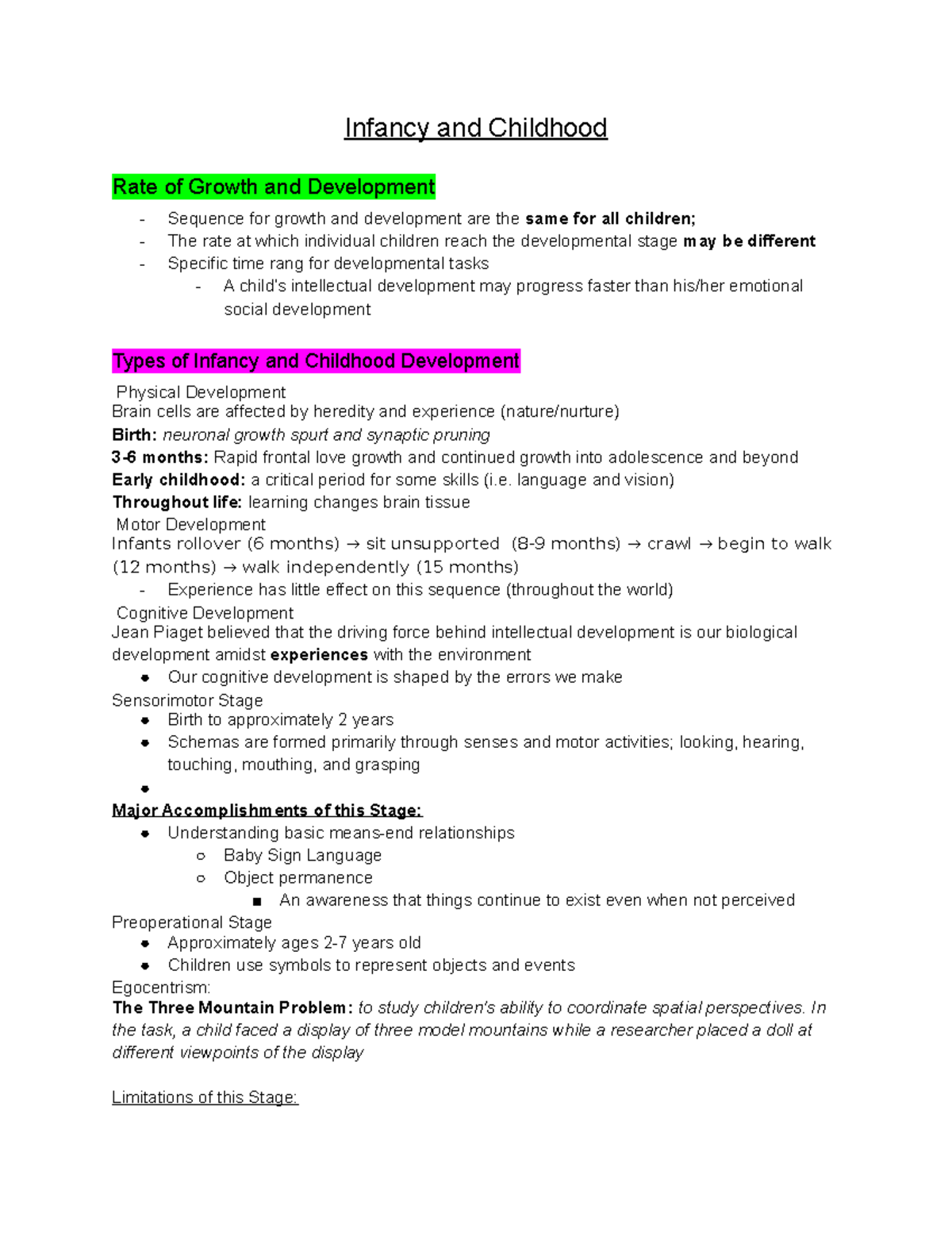 Module 14 Infancy and Childhood - Infancy and Childhood Rate of Growth ...