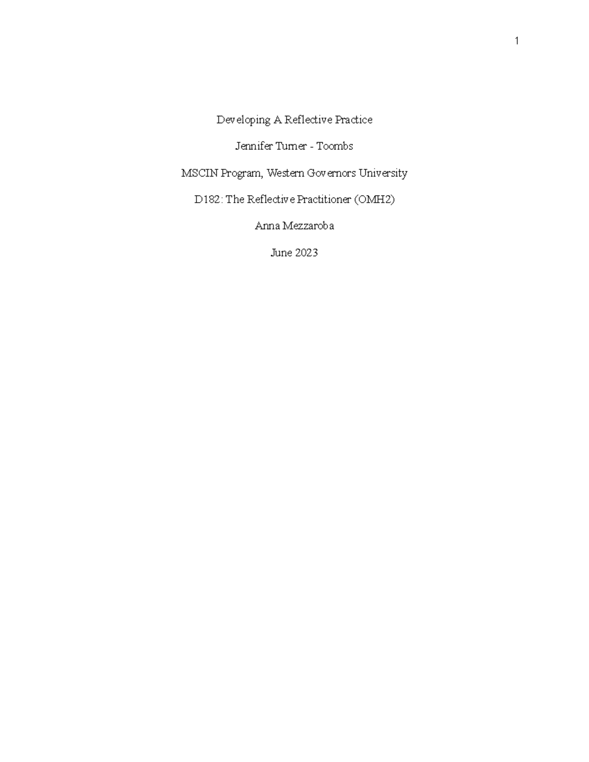 Developing A Reflective Practice - Developing A Reflective Practice Jennifer Turner - Toombs ...