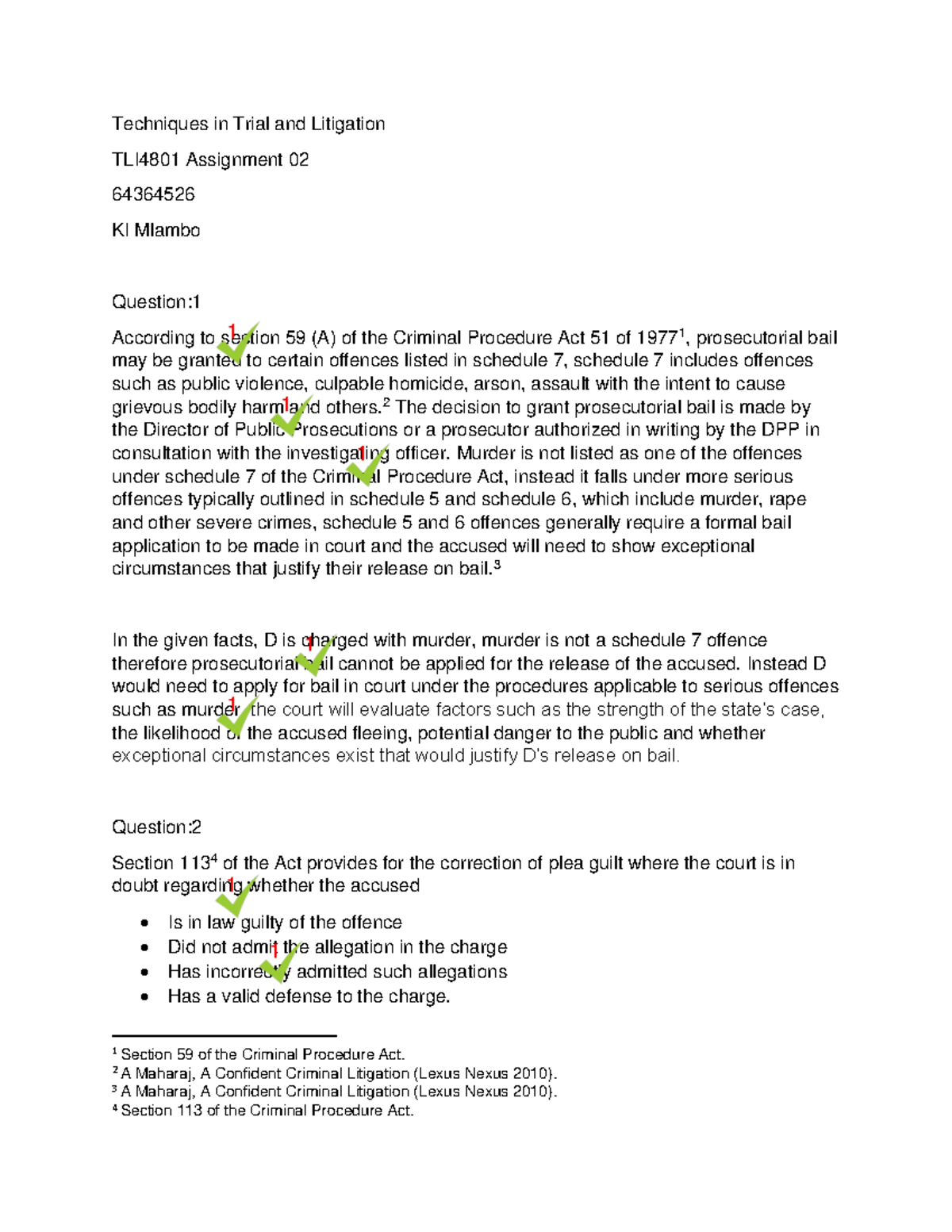 TLI4801 assignment 2 - Techniques in Trial and Litigation TLI4801 Assignment 02 64364526 KI ...