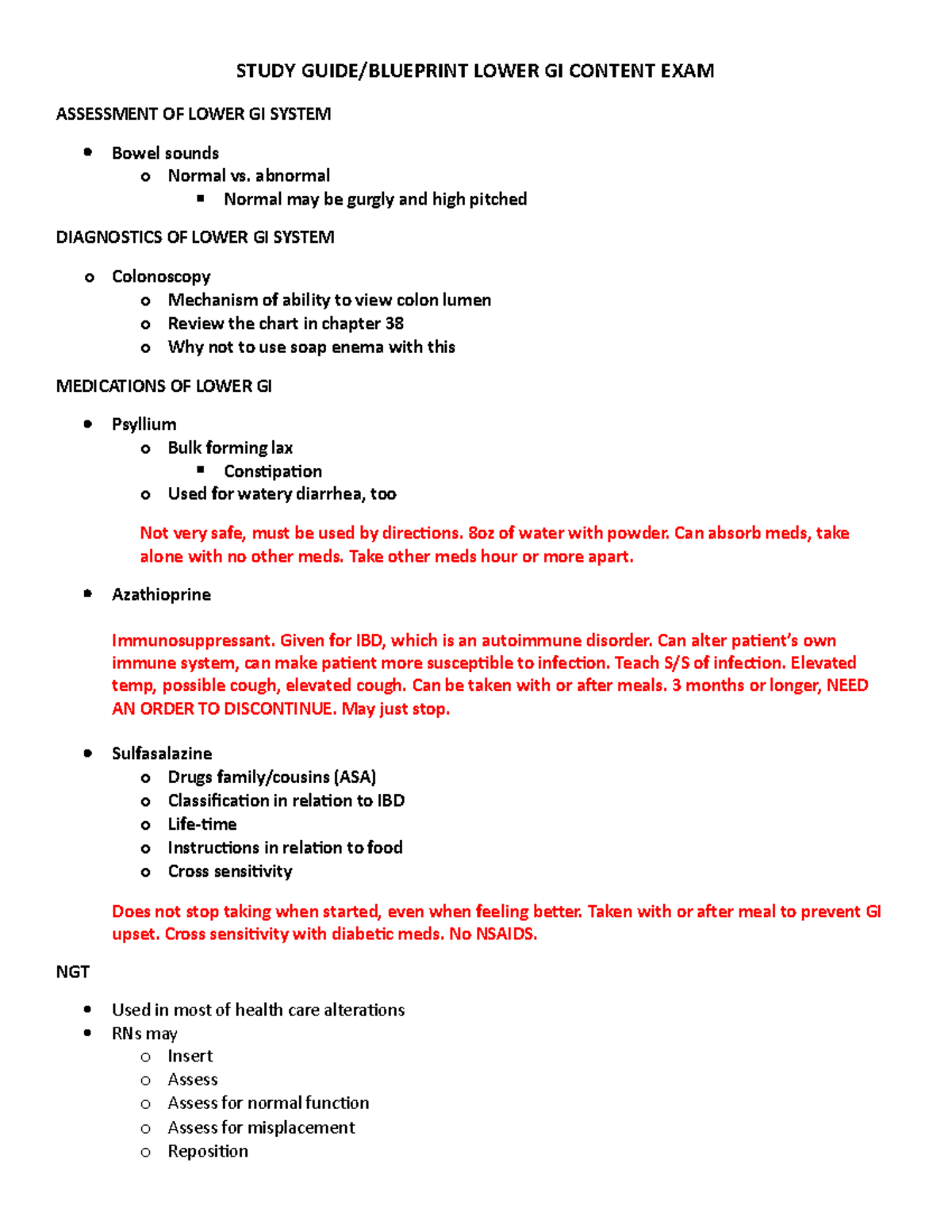 Study Guide for LGI content - STUDY GUIDE/BLUEPRINT LOWER GI CONTENT ...