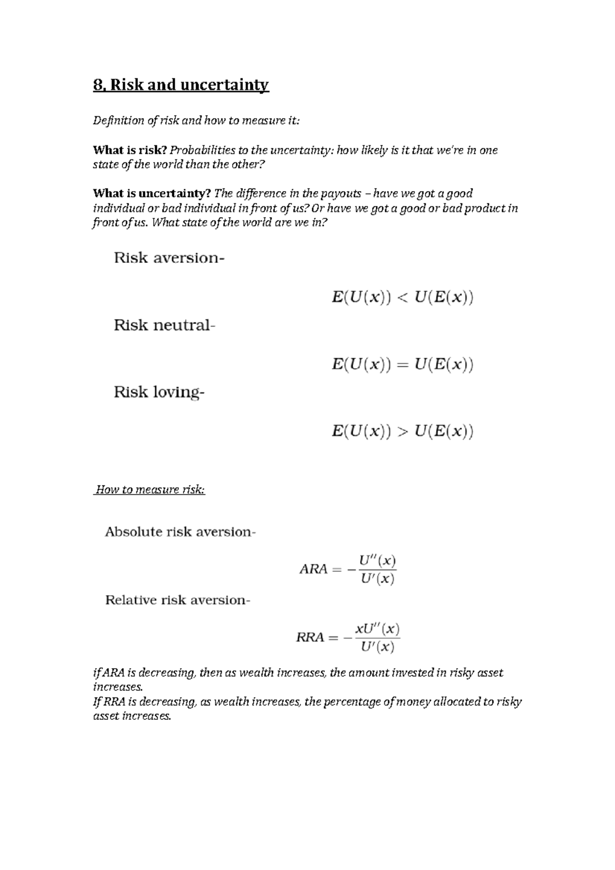 8, risk and uncertainty - 8, Risk and uncertainty Definition of risk ...