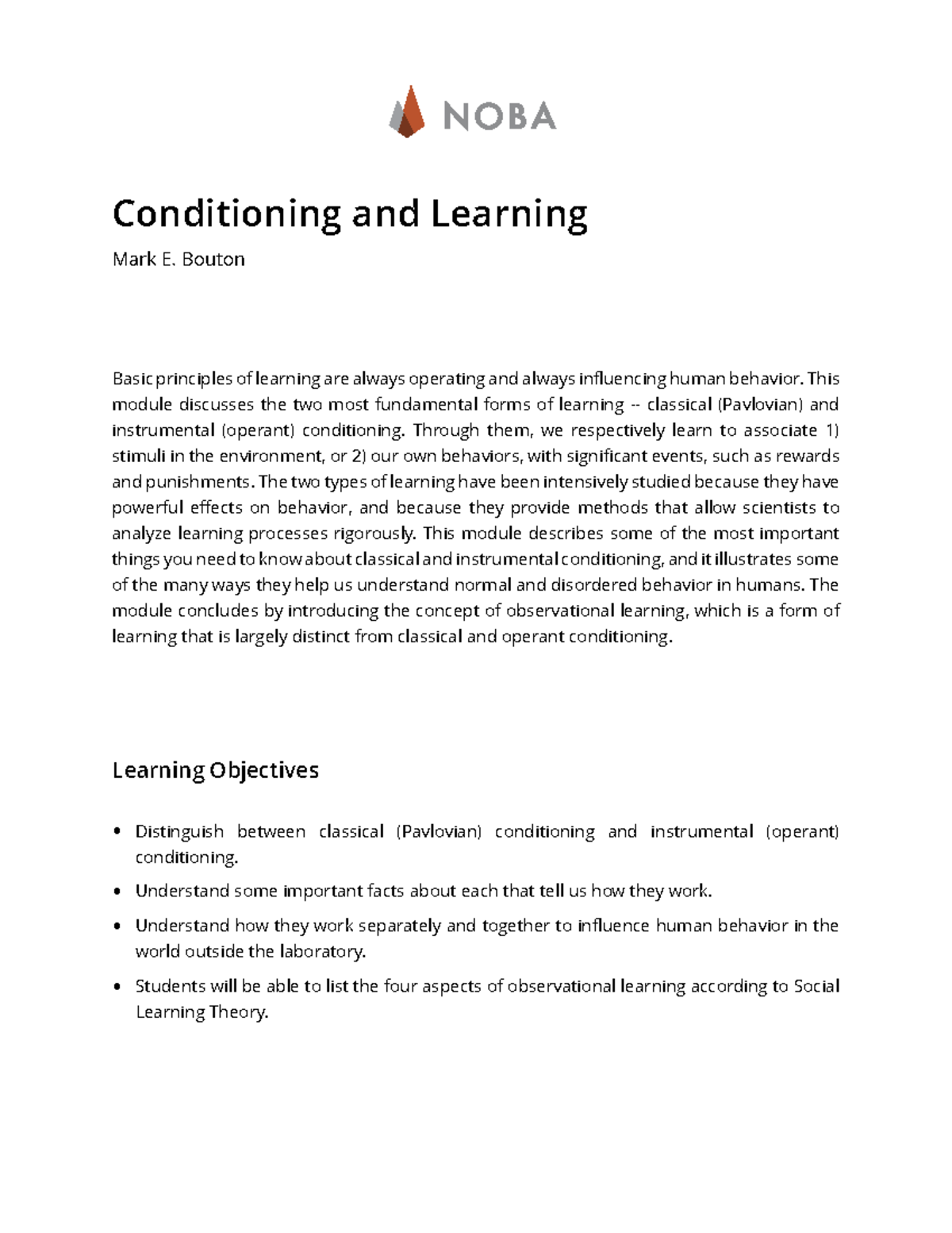 Conditioning+and+Learning - N O B A Conditioning and Learning Mark E. Bouton Basic principles of ...