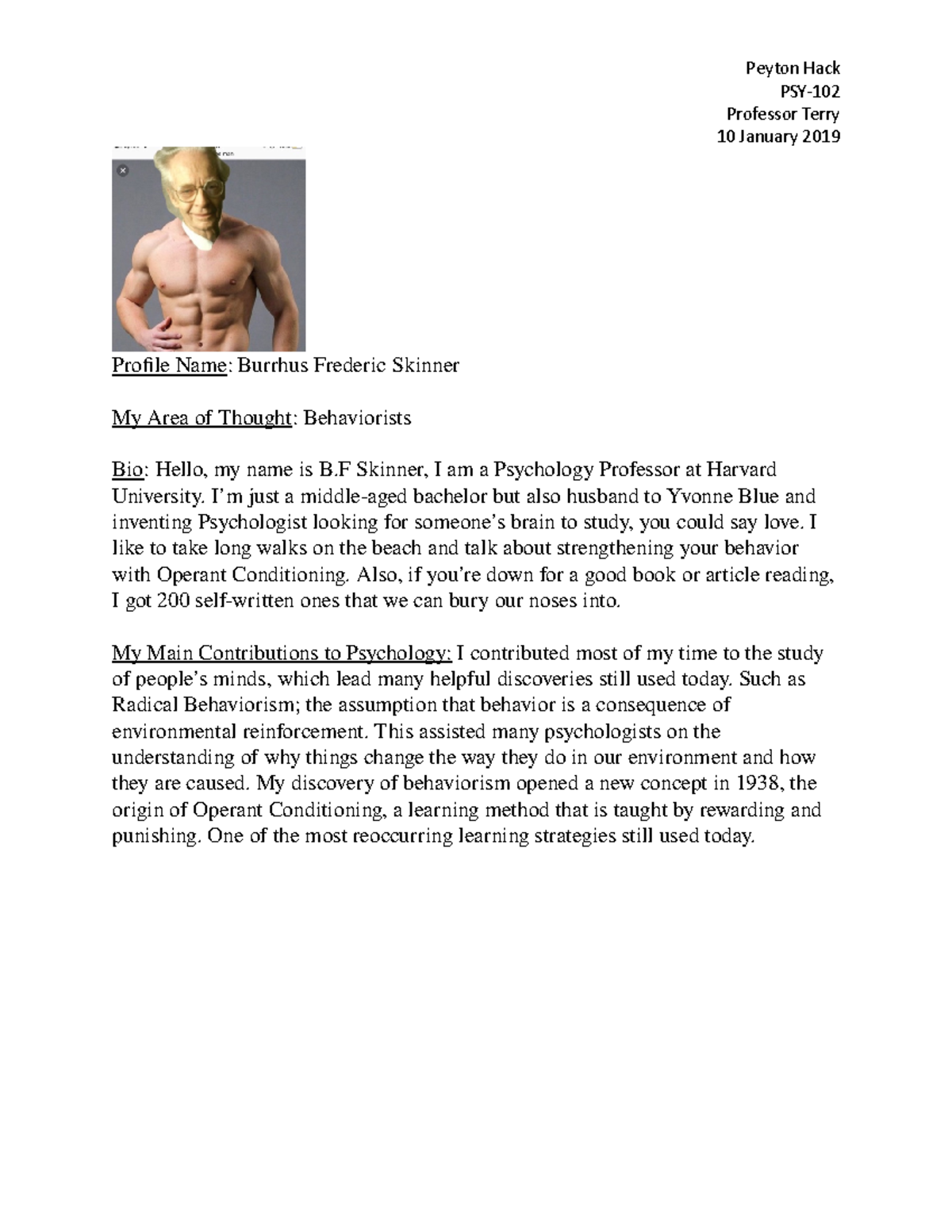 Psychology Dating Profile - Peyton Hack PSY- Professor Terry 10 January ...