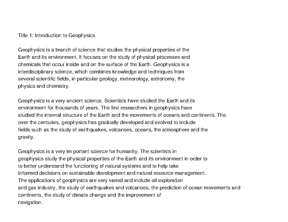 English Geophysics Study notes - Title 1: Introduction to Geophysics ...