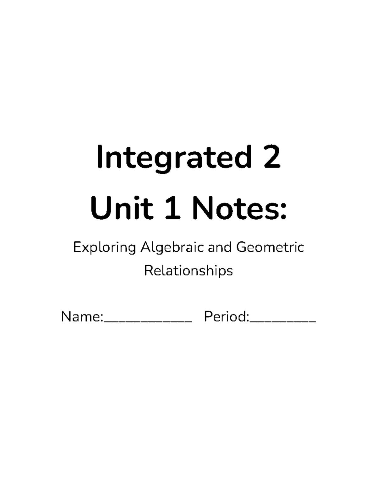 INT 2: Chapter 1 - Guided Notes - Integrated 2 Unit 1 Notes: Exploring ...