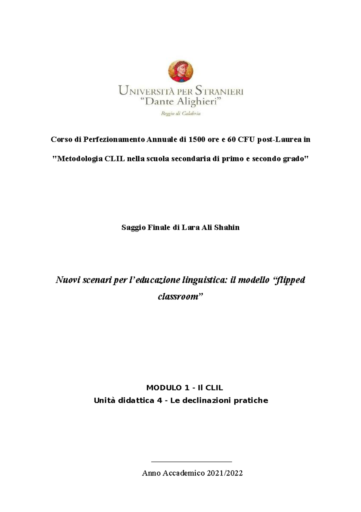 Saggio Finale Flipped classroom - Corso di Perfezionamento Annuale di ...