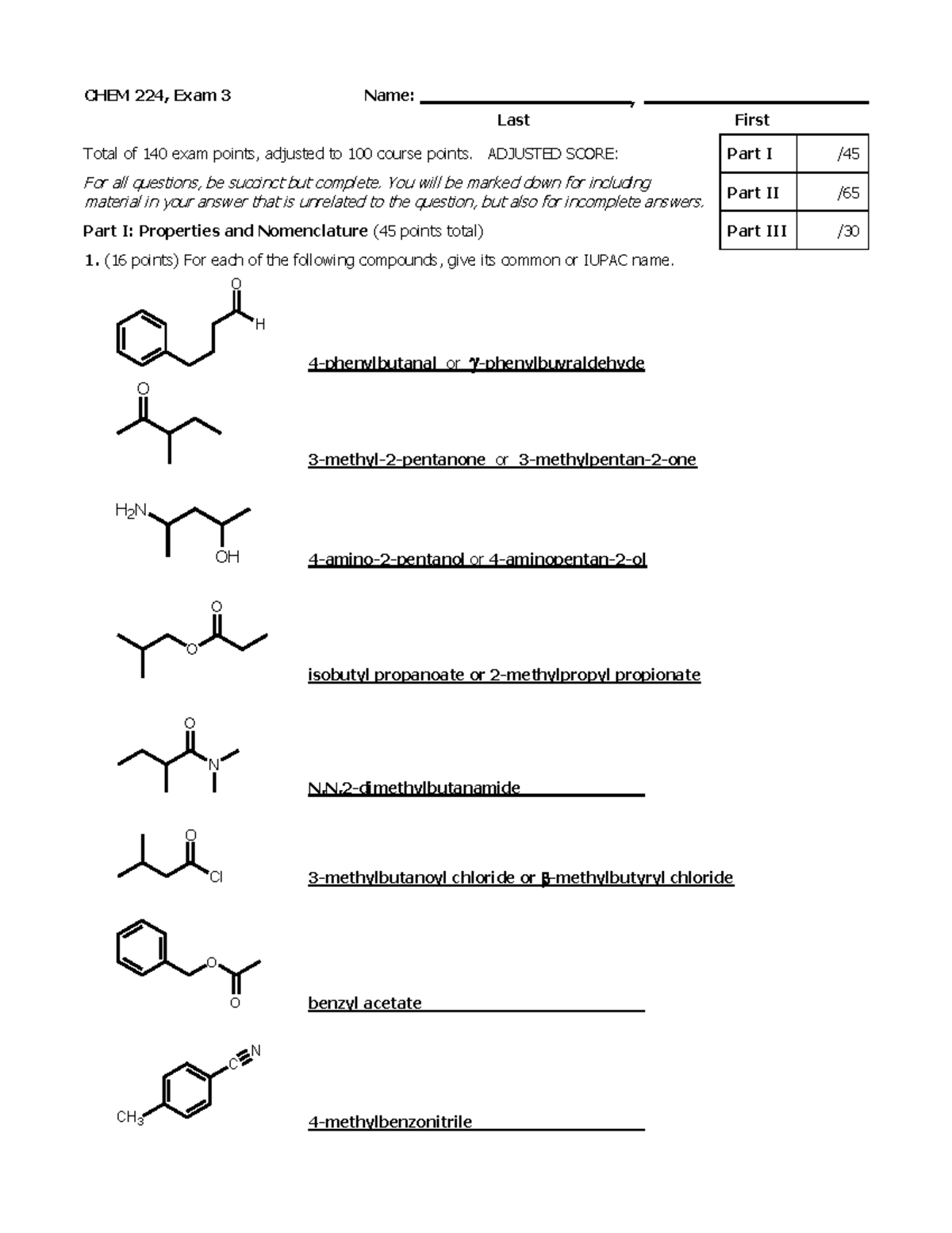 CHEM 224 Exam 3 S22 KEY - Hunter document - CHEM 224, Exam 3 Name ...