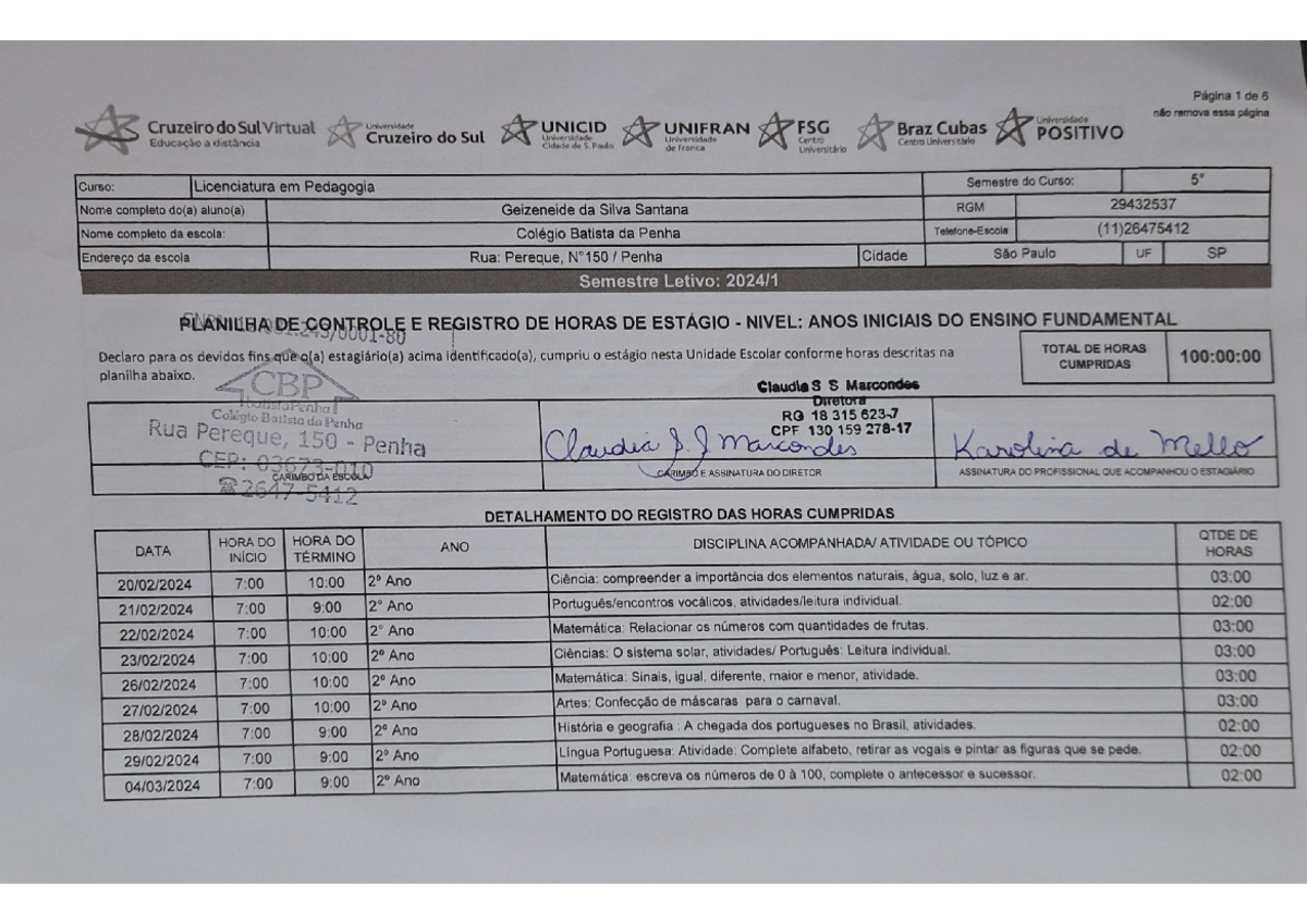 Planilhas Geize - Estágio Supervisionado - Studocu