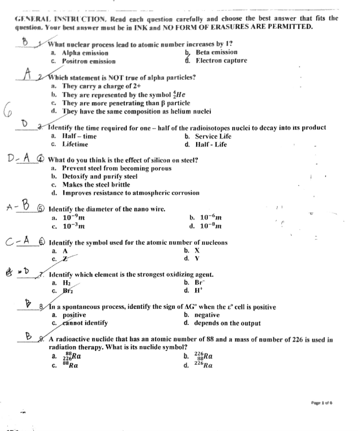 Midterm Exam in Chemistry for Engineers - Bachelor of Electronics and Communication Engineering ...