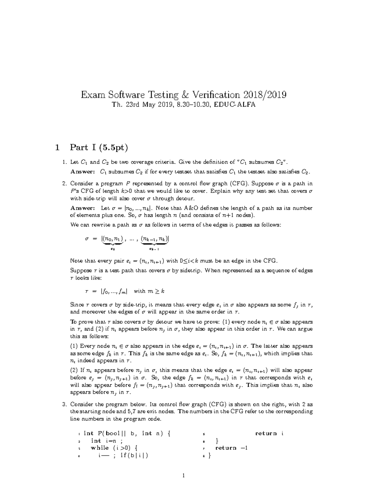 Pc exam1 1819 - Exam Software Testing & Verification 2018/ Th. 23rd May ...