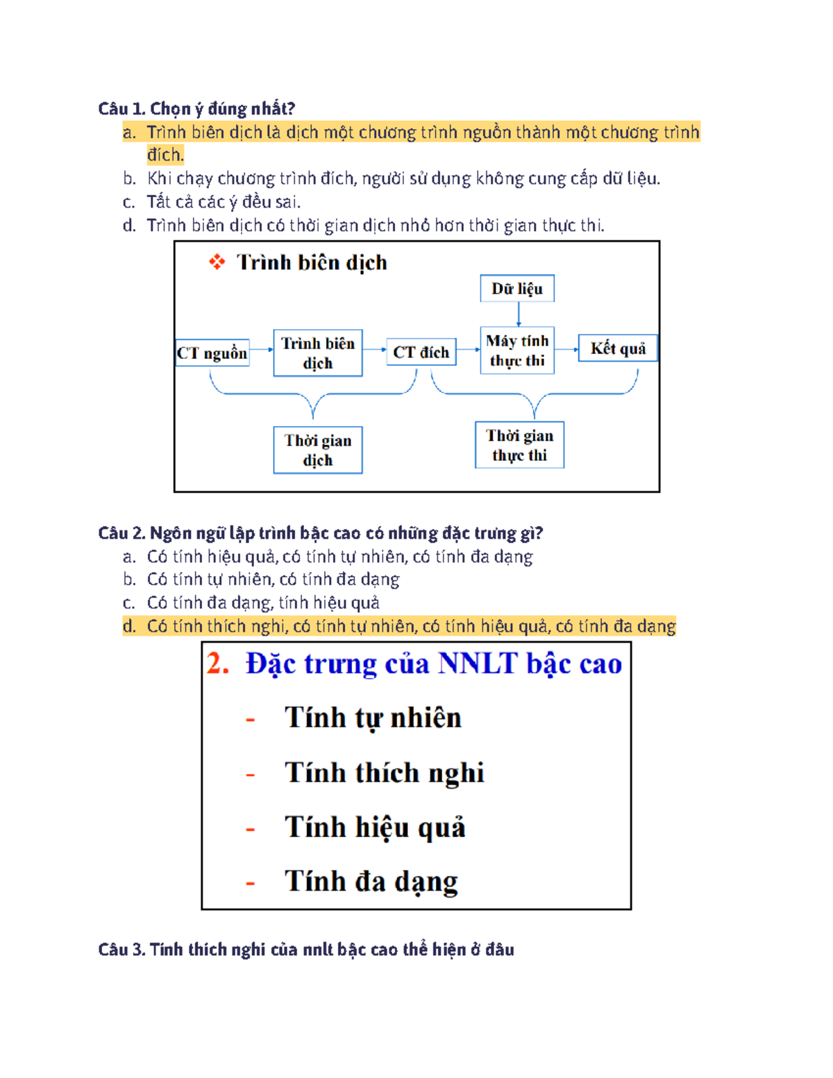 Đề-final - hjhkj - Câu 1. Chọn ý đúng nhất? a. Trình biên dịch là dịch ...