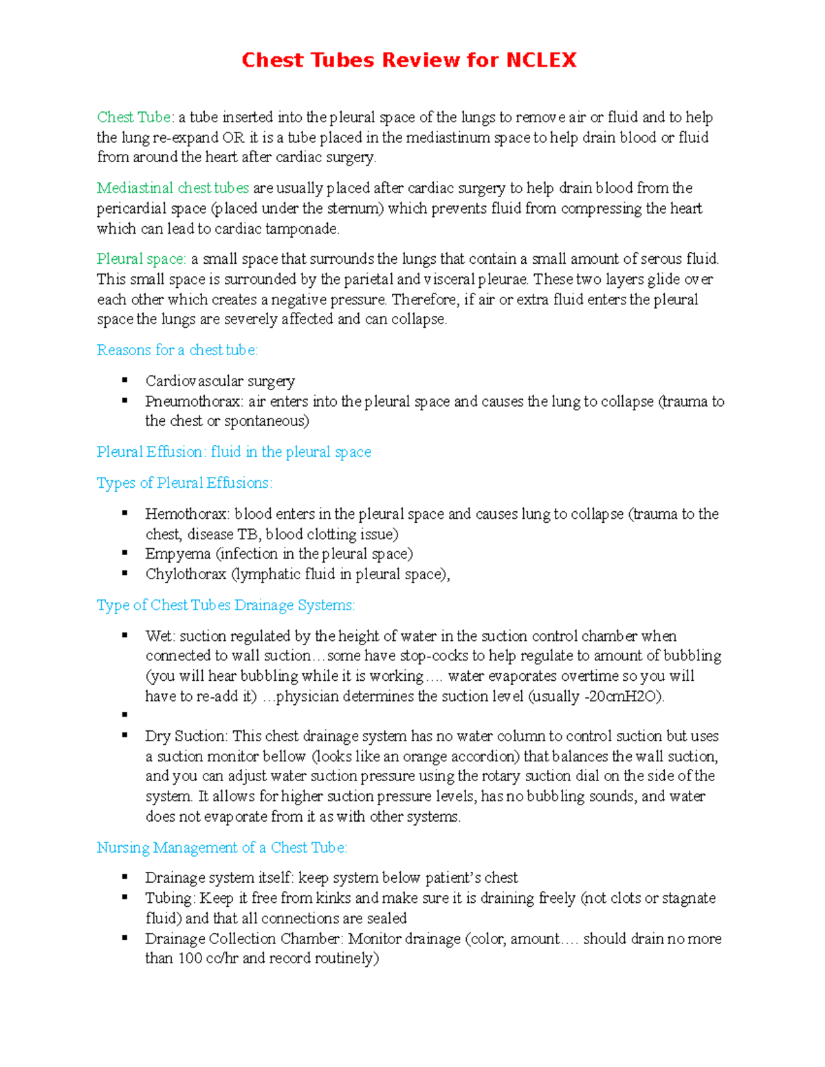 Chest Tubes Review for Nclex - Chest Tubes Review for NCLEX Chest Tube ...