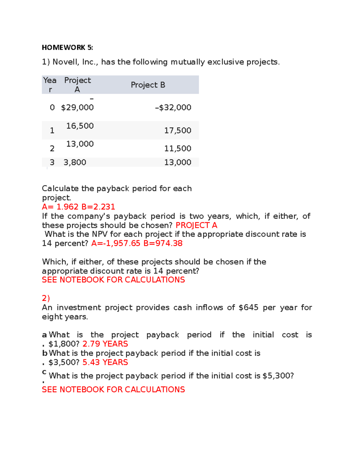 Homework 5 questions and answers - HOMEWORK 5: Novell, Inc., has the ...