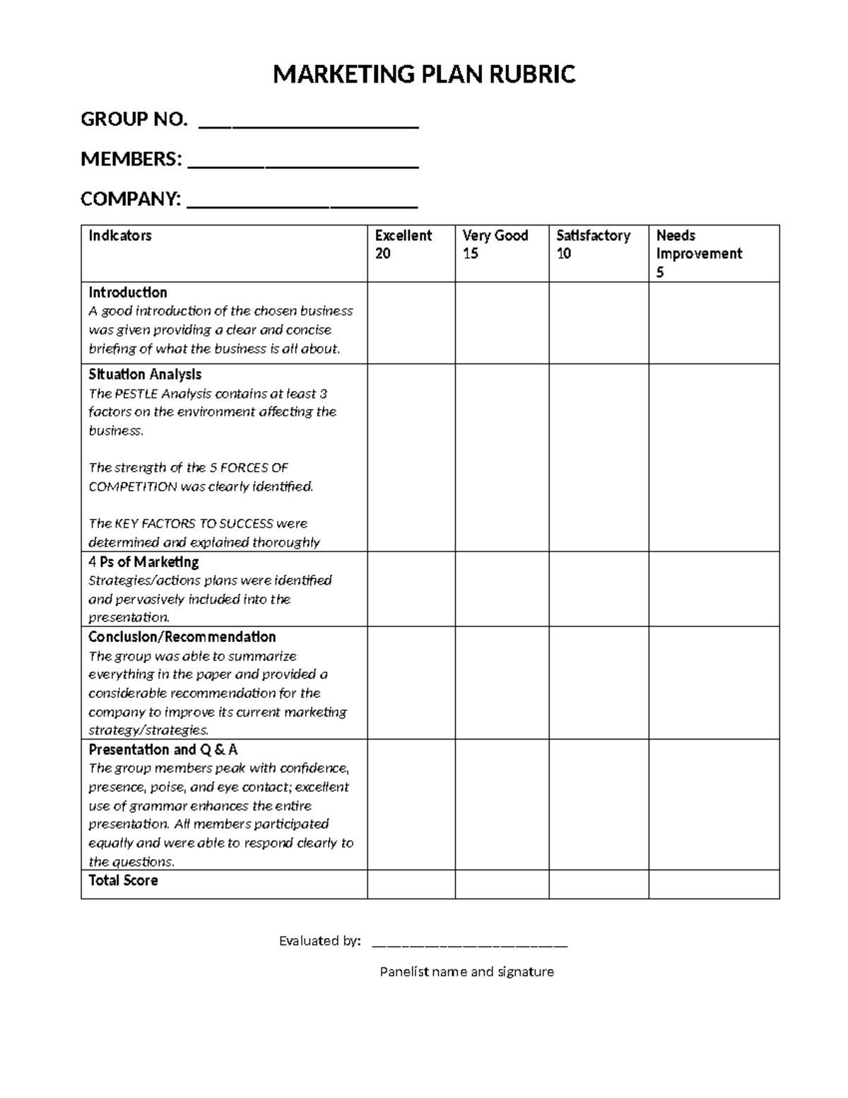 ABM Market Research Rubrics Guide for Grade 12 Students - MARKETING ...