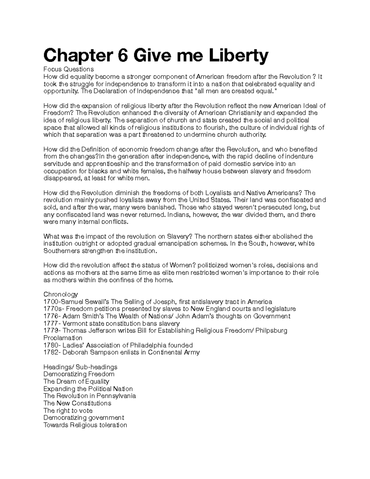 Chapter 6 Give me Liberty - Chapter 6 Give me Liberty Focus Questions ...