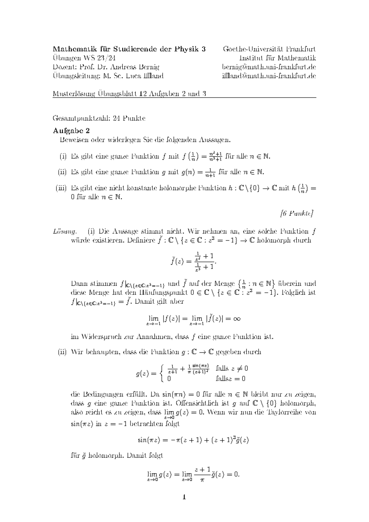 Musterlösung Blatt 12 Aufgabe 2&3 mfp3 2023 24 - Mathematik für ...