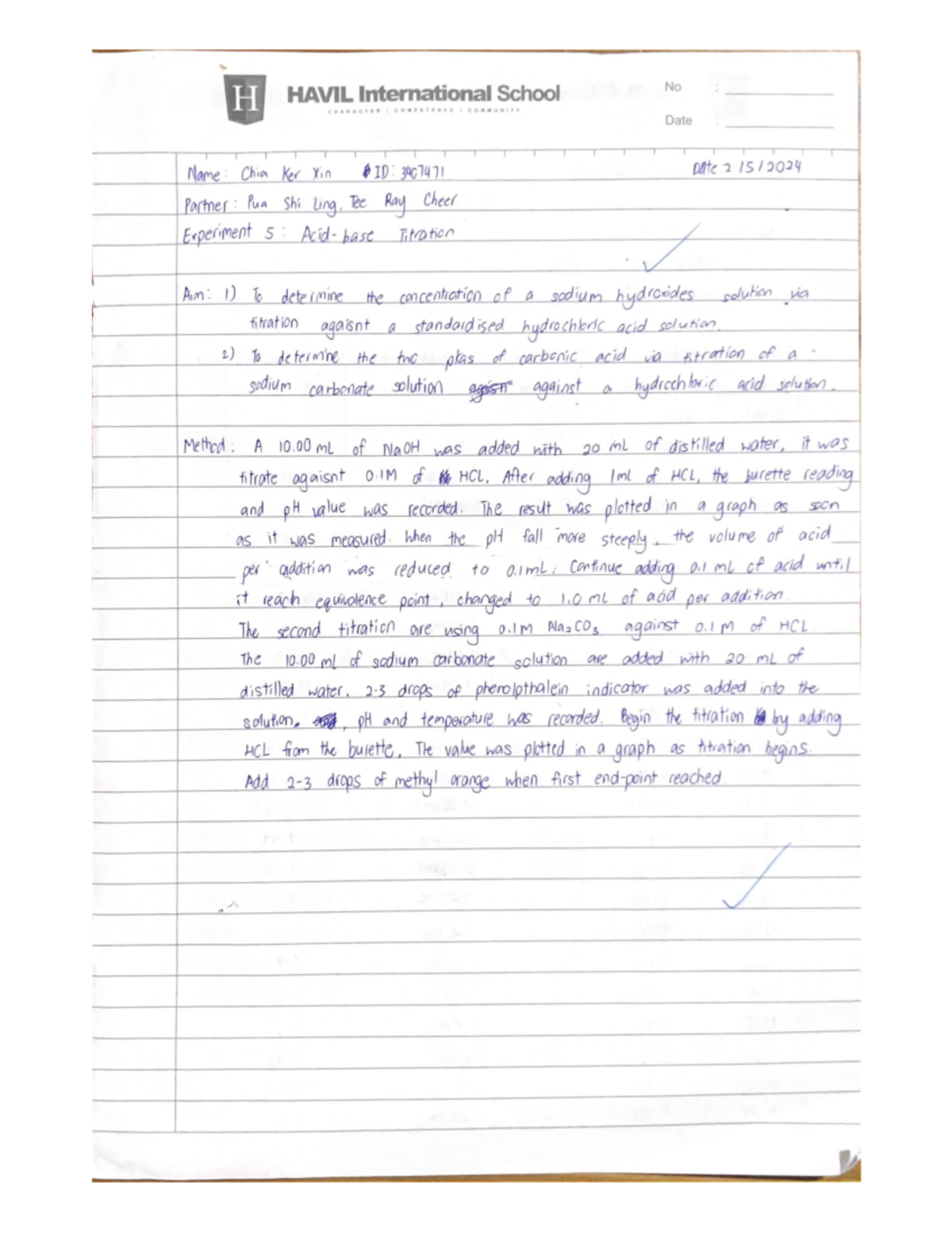 Lab 5 Notes Lab 5 Experiment No H Havil International School Date
