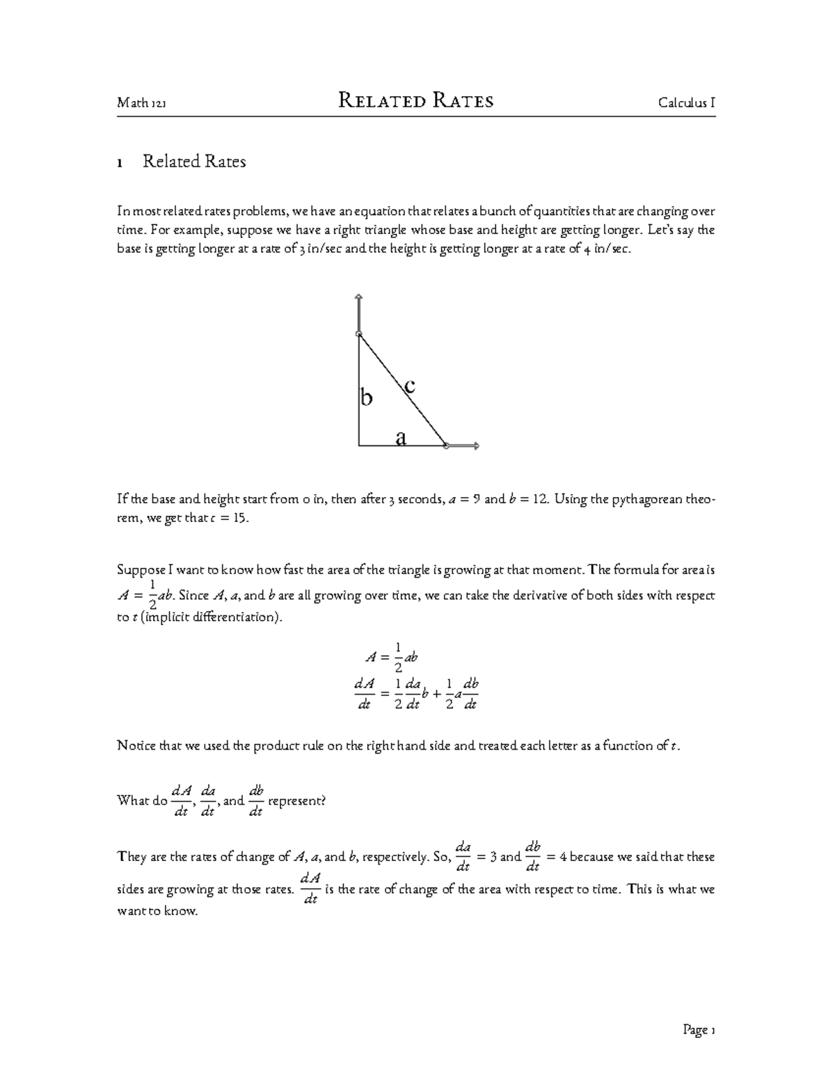 Related Rates-Solutions - 1 Related Rates In most related rates ...