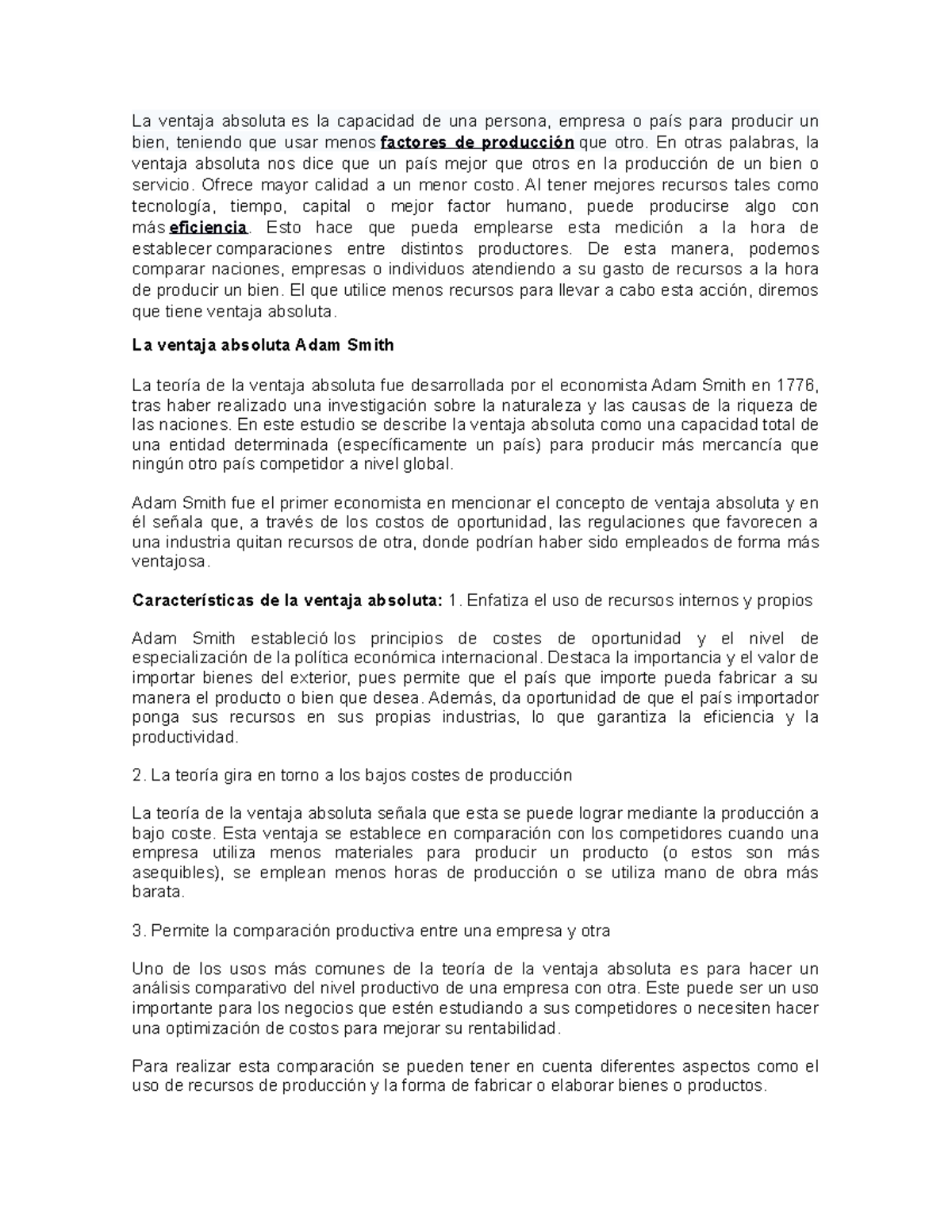 La ventaja absoluta - es de manera puntual este resumen ya que nos ...