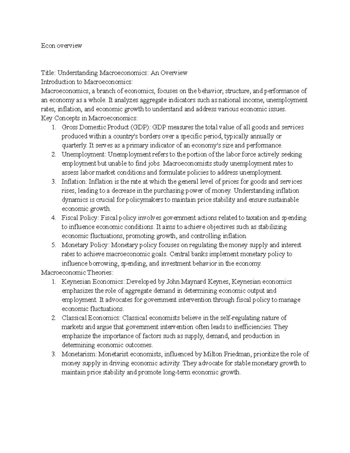 Econ overview - Econ overview Title: Understanding Macroeconomics: An Overview Introduction to ...