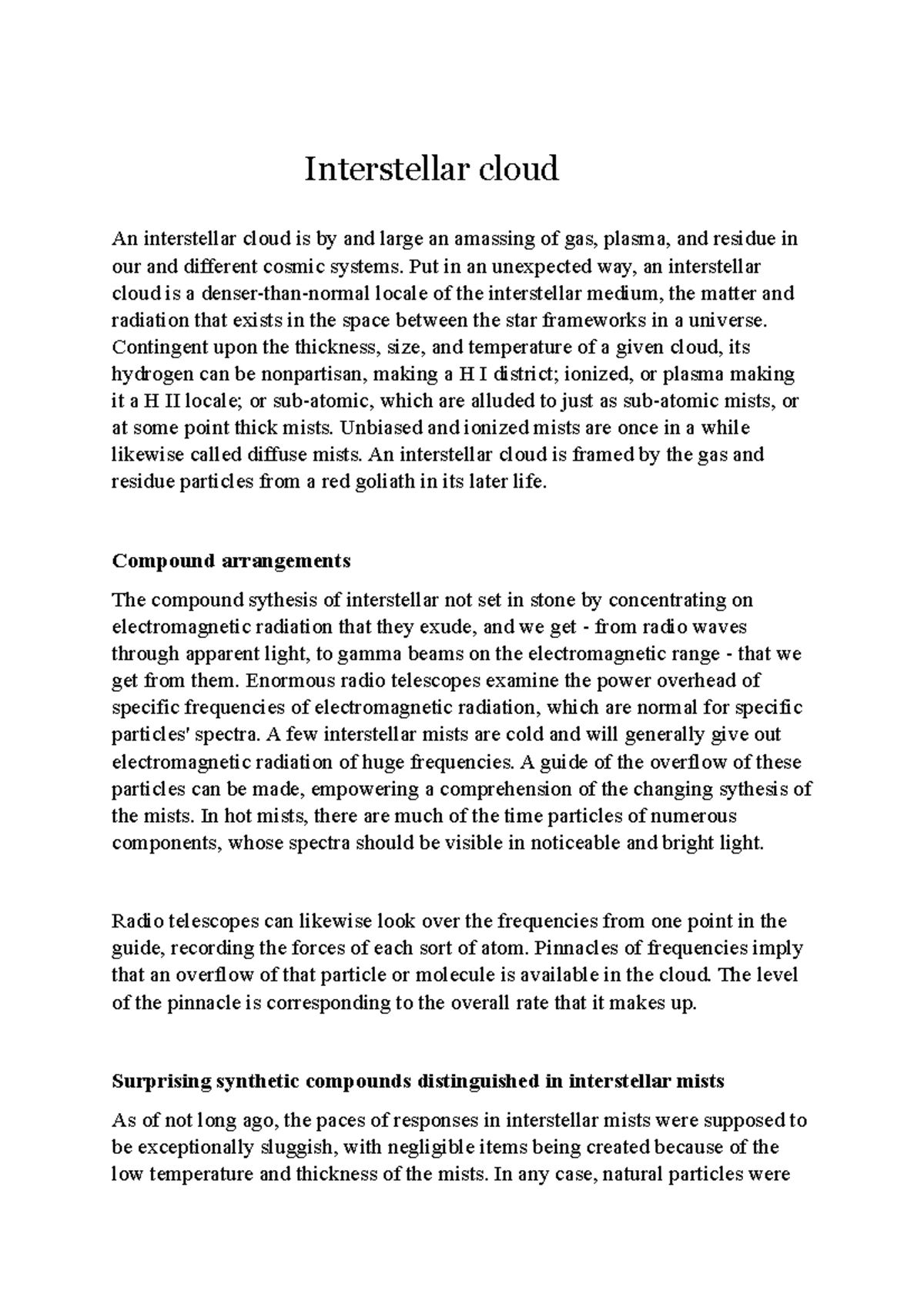 Interstellar cloud - Ifah - Interstellar cloud An interstellar cloud is ...