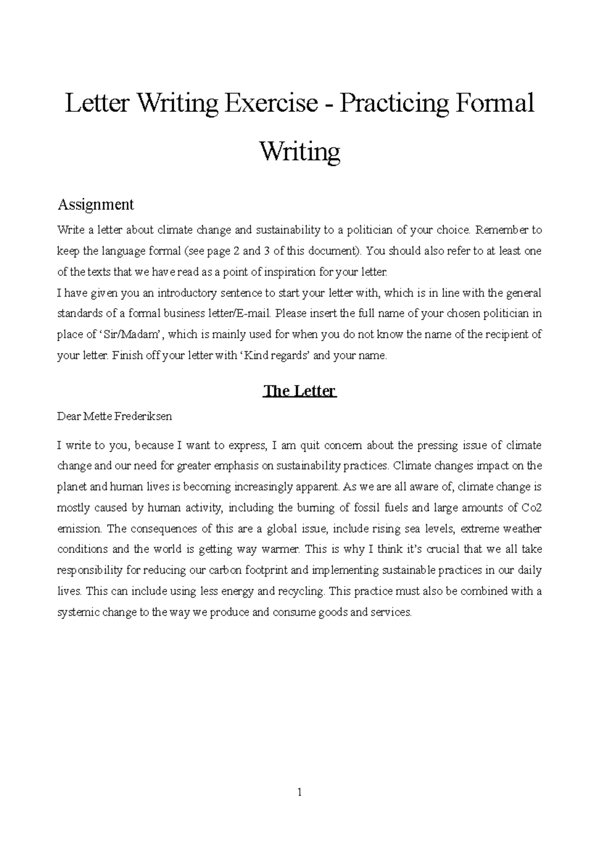 Letter Writing Exercise - Practicing Formal Writing - Letter Writing ...
