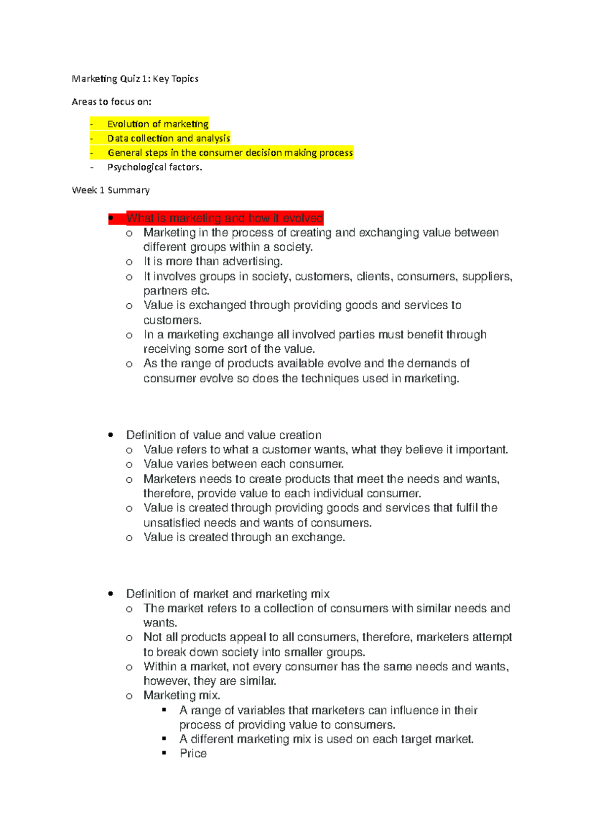 Marketing Quiz 1 - Marketing Foundations - Marketing Quiz 1: Key Topics ...