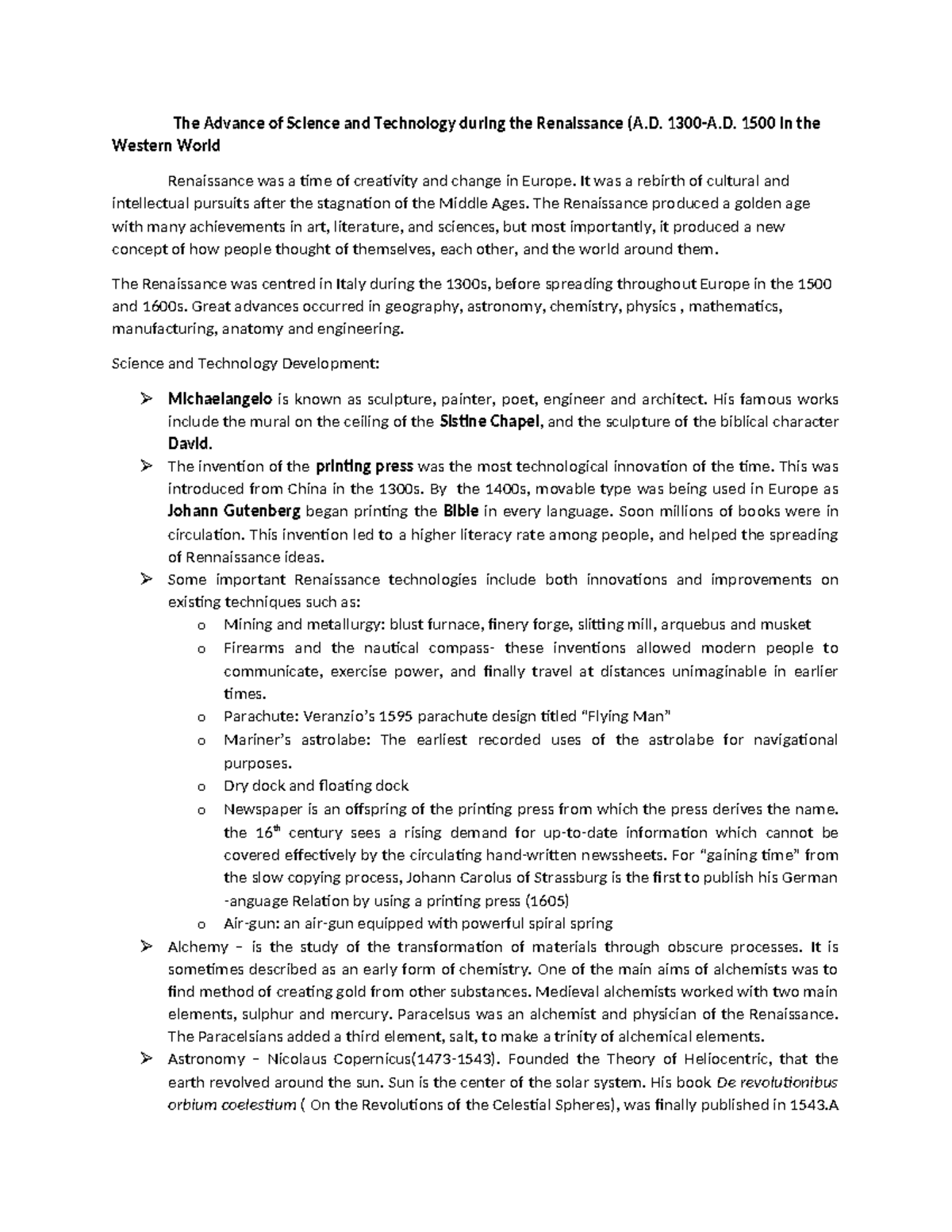 Renaissance The advance Sci and Tech - The Advance of Science and ...