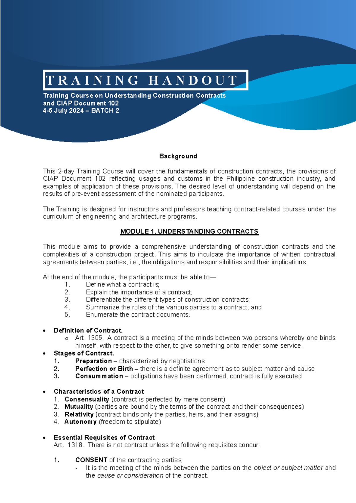 Handouts - Training Course on Understanding Construction Contracts and ...