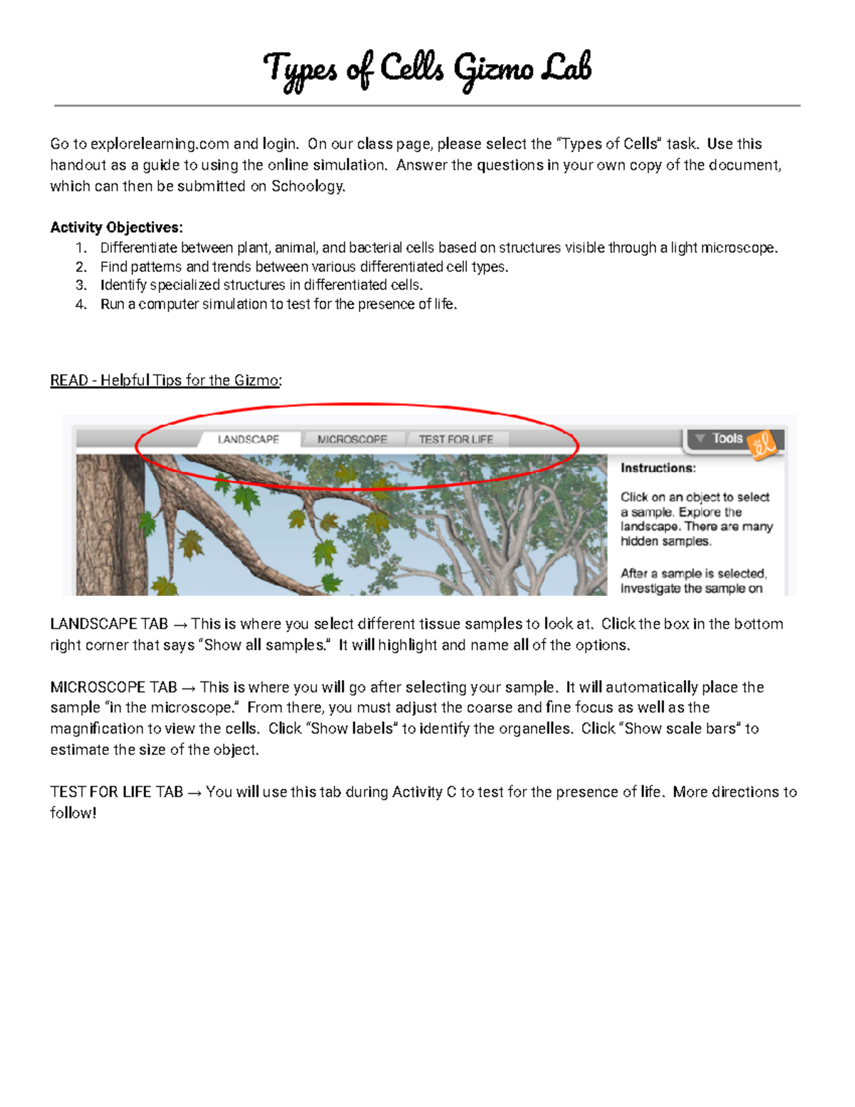Copy of 7a. Types of Cells Gizmo - Type of Cell Gizm La Go to ...