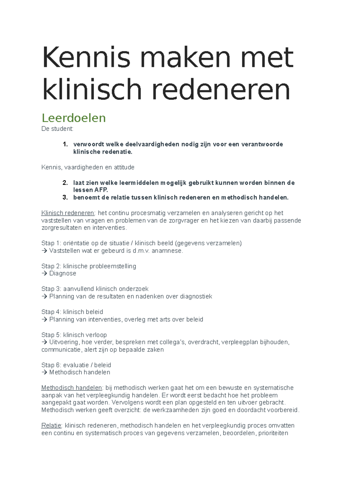 Les 1 Kennis maken met klinisch redeneren - Kennis maken met klinisch ...