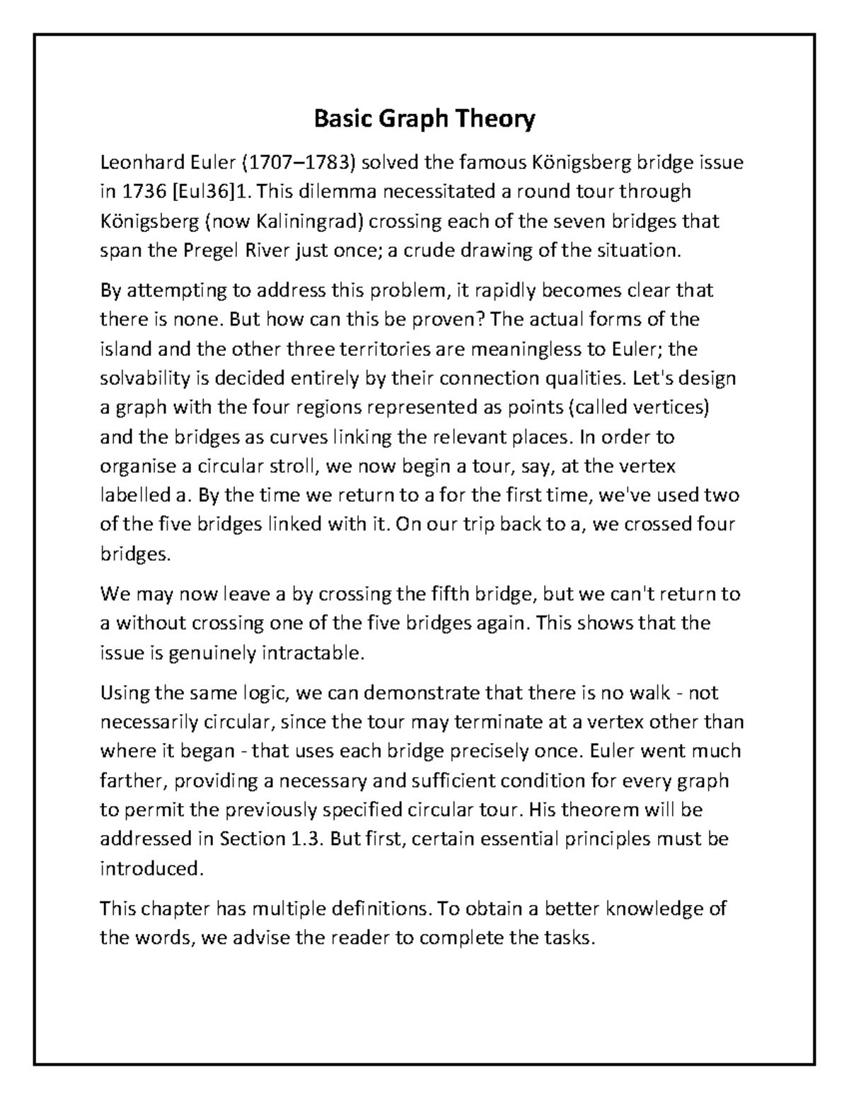 Basic Graph Theory 1 - Basic Graph Theory Leonhard Euler (1707–1783 ...