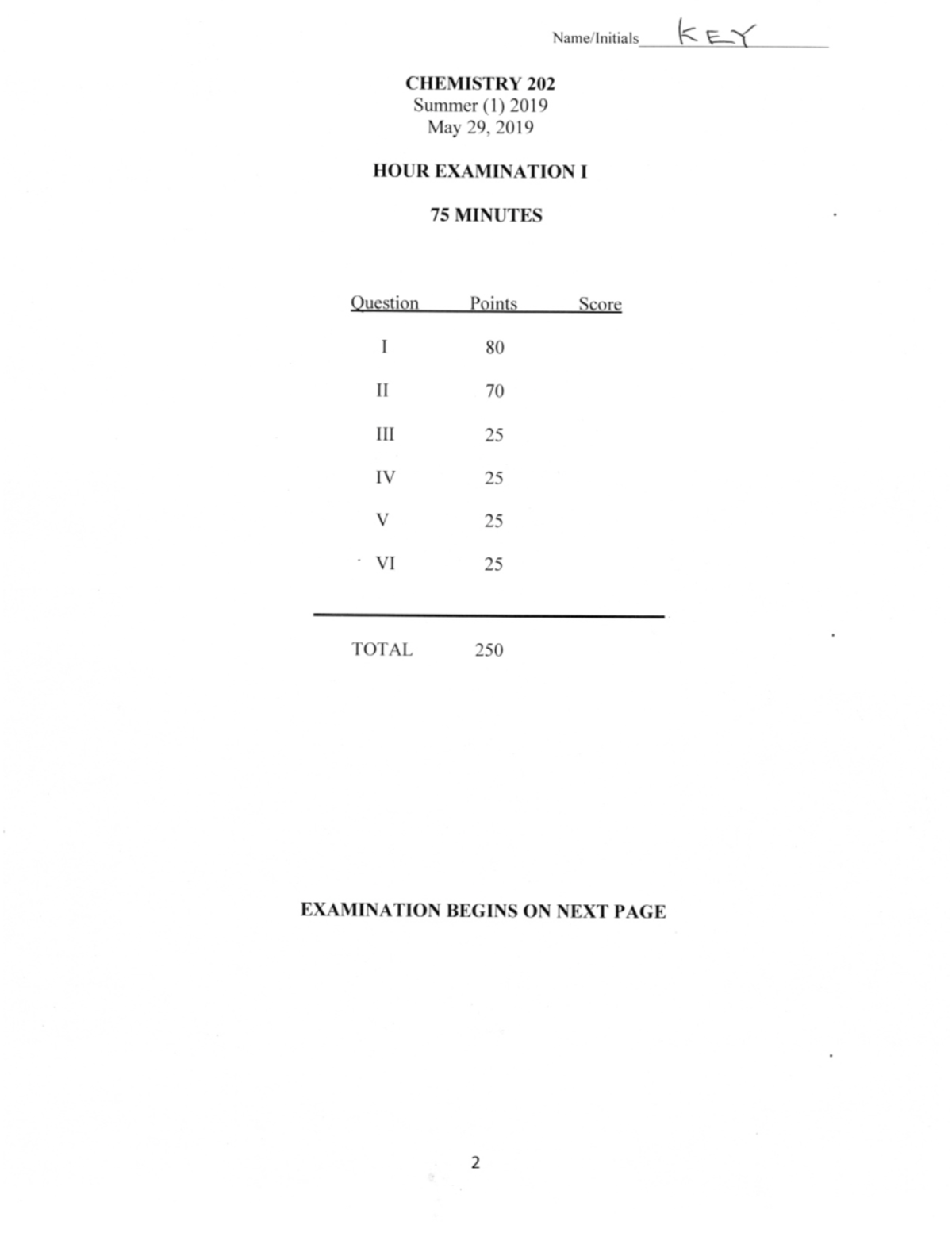 CHM202 SS19 HE1key-2 - Baldwin practice test hour exam 1 organic ...