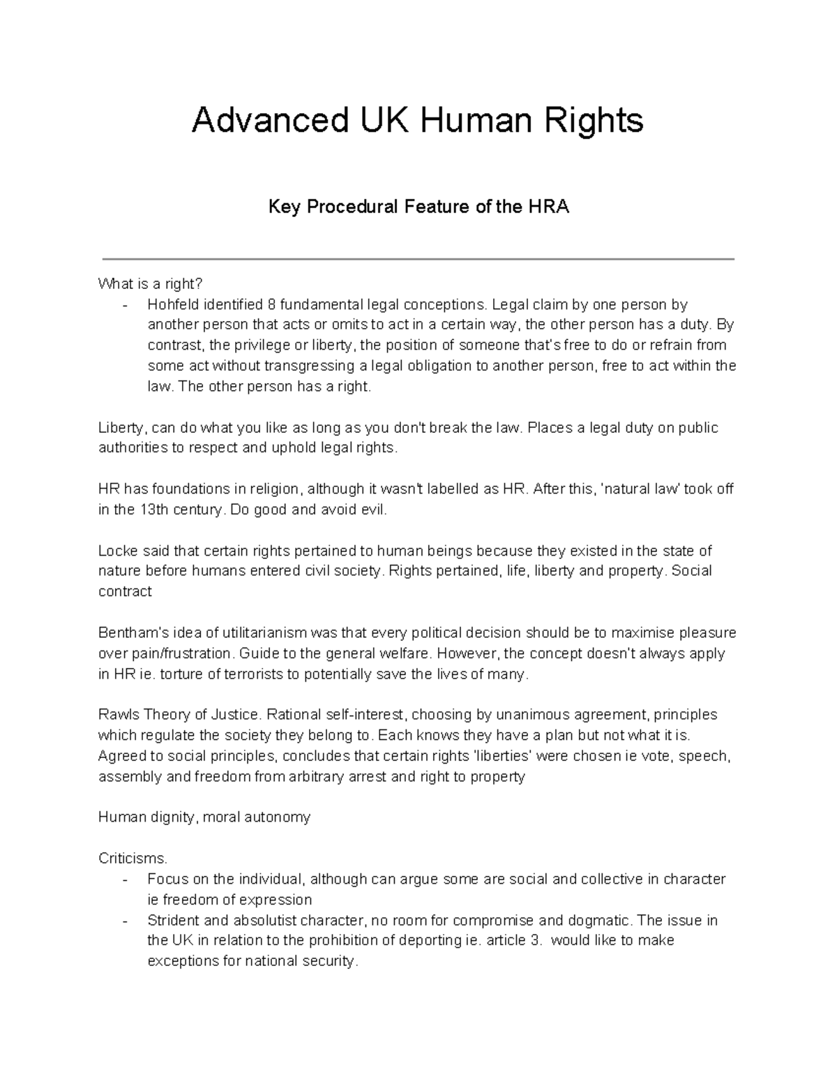 Advanced UK Human Rights - Legal claim by one person by another person ...